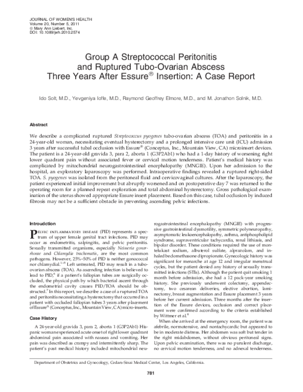 (PDF) Group A Streptococcal Peritonitis and Ruptured Tubo-Ovarian ...