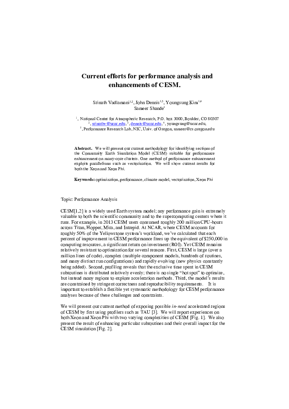 (PDF) Current efforts for performance analysis and enhancements of CESM ...
