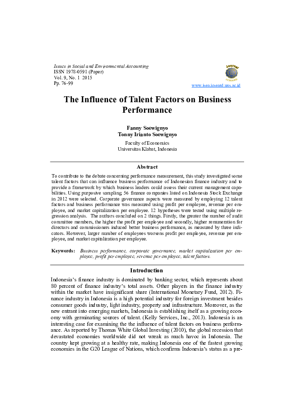 (PDF) The Influence of Talent Factors on Business Performance