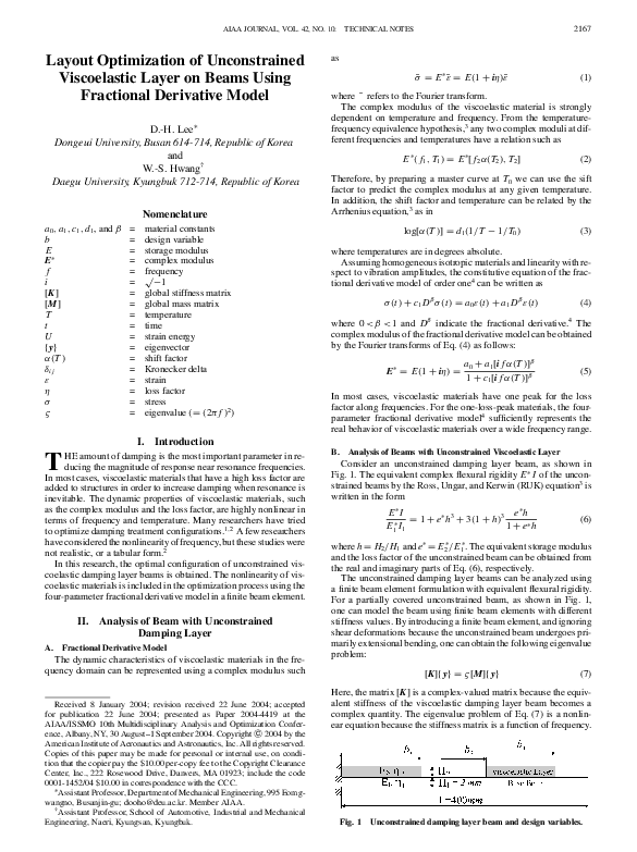 Pdf Layout Optimization Of Unconstrained Viscoelastic Layer On Beams Using Fractional