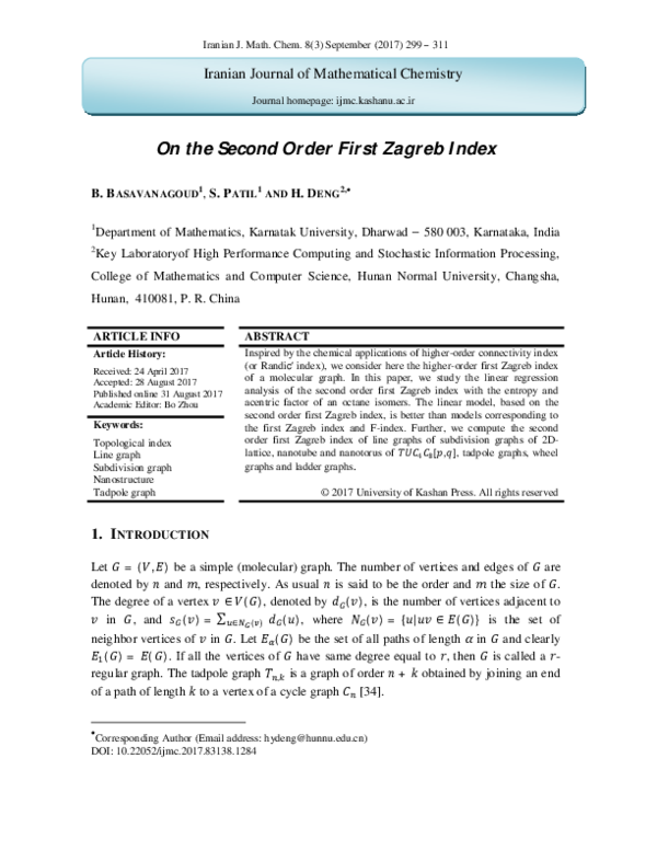 (PDF) On the second order first zagreb index