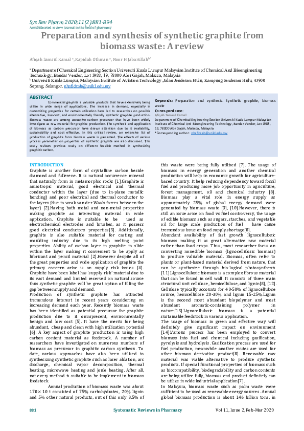 (PDF) Preparation and synthesis of synthetic graphite from biomass ...