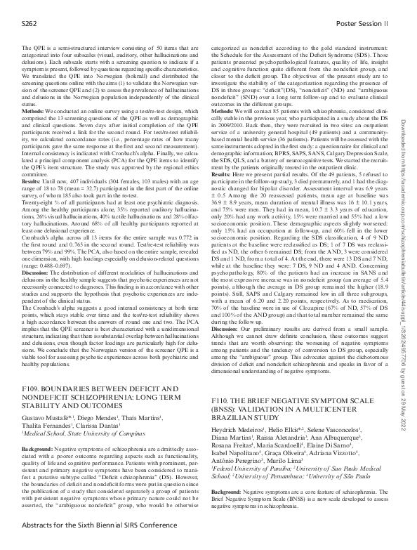 (PDF) F110. The Brief Negative Symptom Scale (BNSS): Validation in a ...