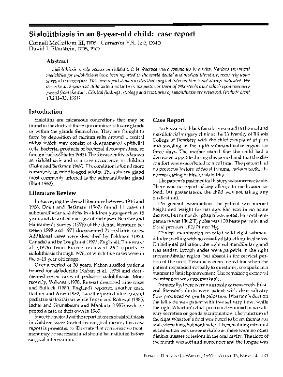 (PDF) Sialolithiasis in an 8-year-old child: case report