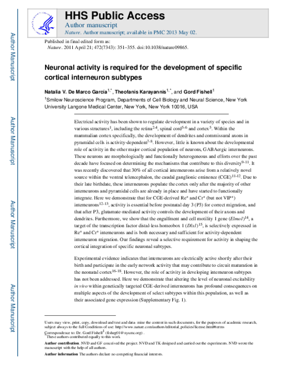 (PDF) Faculty of 1000 evaluation for Neuronal activity is required for the development of ...