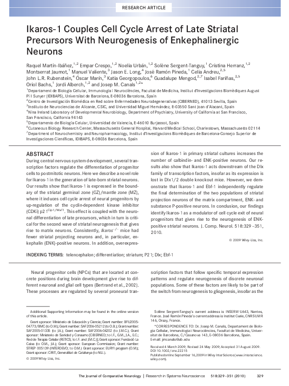 (PDF) Ikaros-1 couples cell cycle arrest of late striatal precursors ...