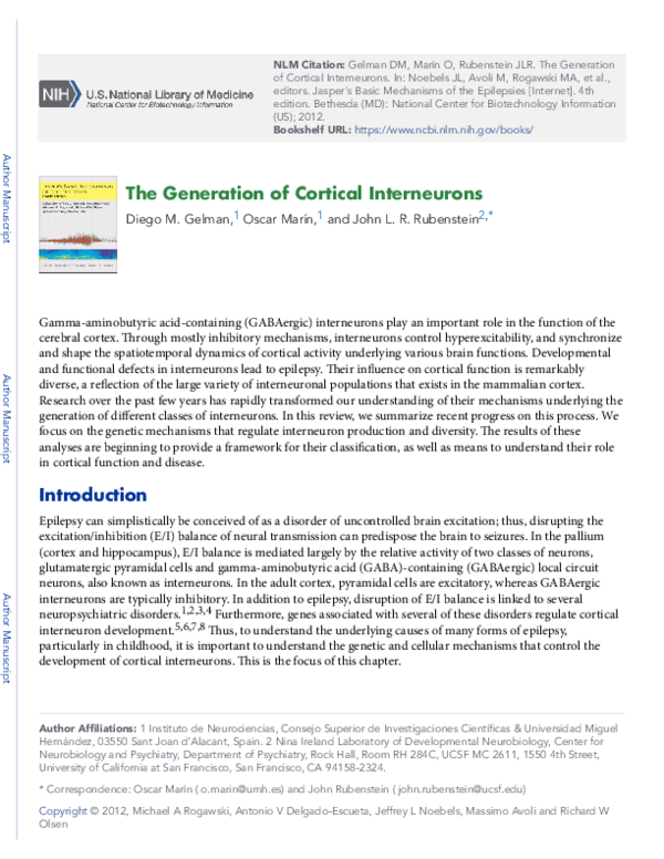(PDF) The generation of cortical interneurons | Oscar Marin - Academia.edu