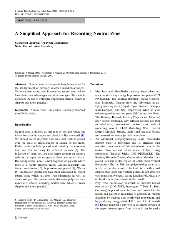(PDF) A simplified approach for recording neutral zone