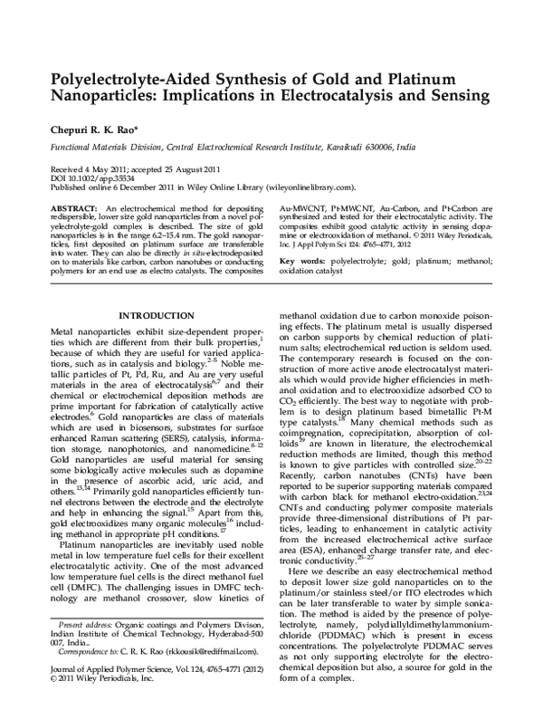 Pdf Polyelectrolyte Assisted Synthesis Of Gold And Platinum Nanoparticles