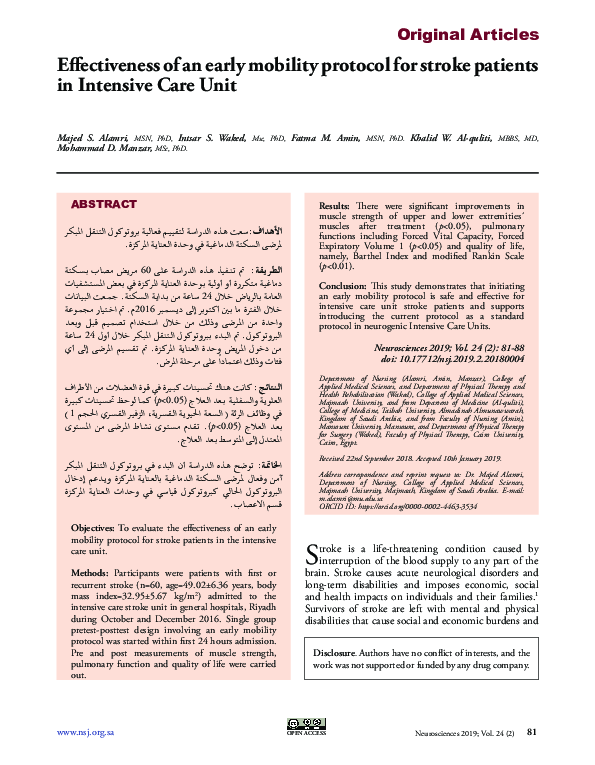 (PDF) Effectiveness of an early mobility protocol for stroke patients ...