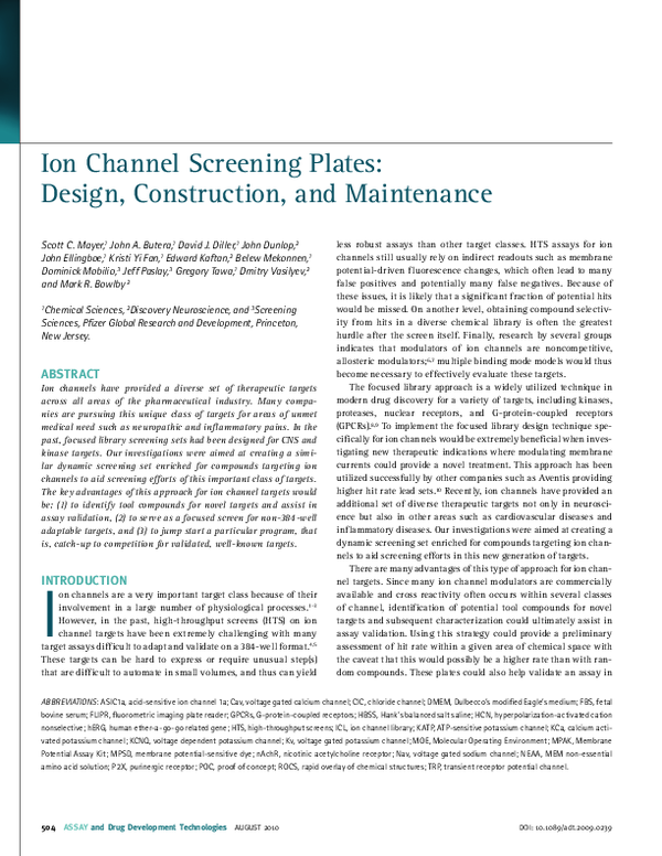 (PDF) Ion Channel Screening Plates: Design, Construction, and Maintenance