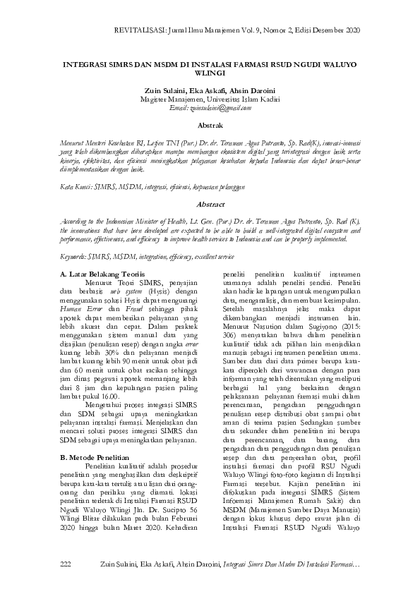 (PDF) Integrasi Simrs Dan MSDM DI Instalasi Farmasi Rsud Ngudi Waluyo Wlingi