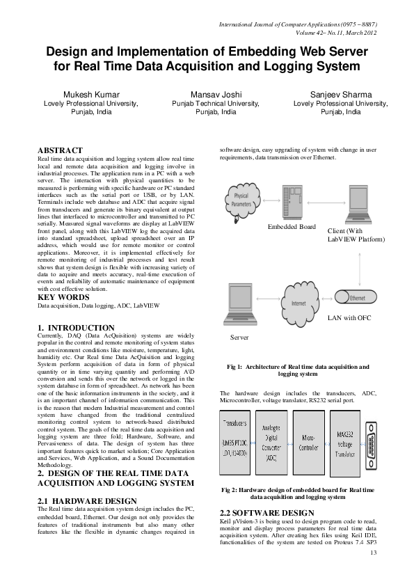 Pdf Real Time Data Acquisition Web Server For Industrial Monitoring