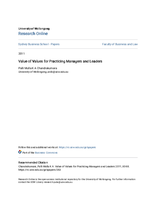 (PDF) Value of Values for Practicing Managers and Leaders