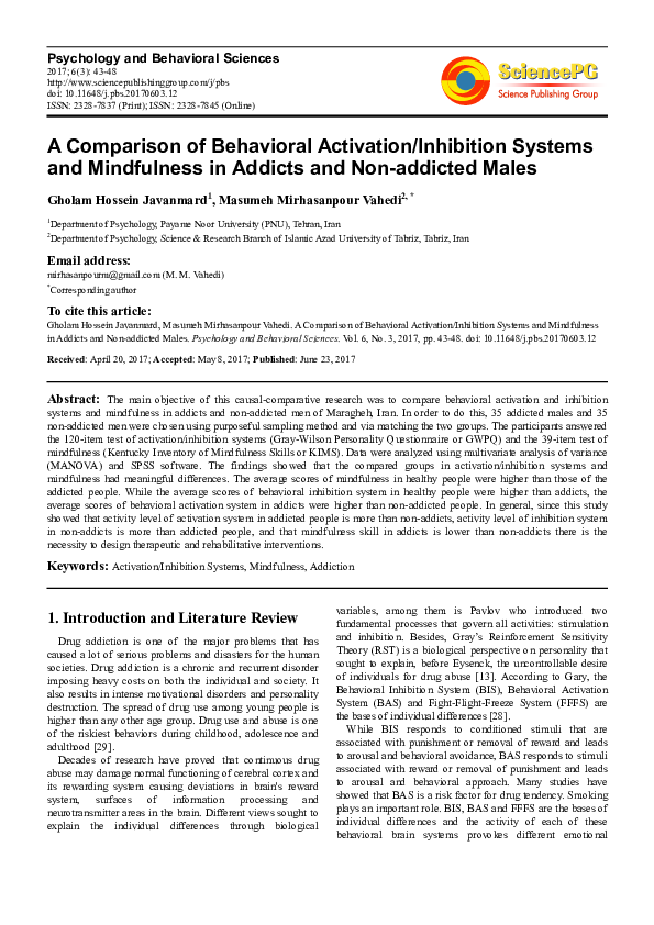 (PDF) A Comparison of Behavioral Activation/Inhibition Systems and ...