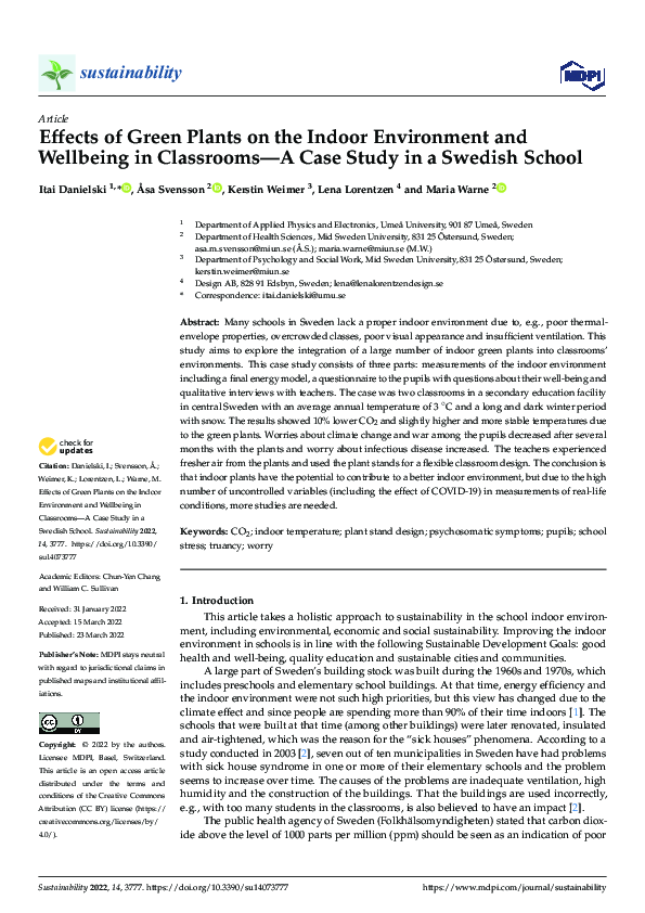 (PDF) Effects of Green Plants on the Indoor Environment and Wellbeing ...