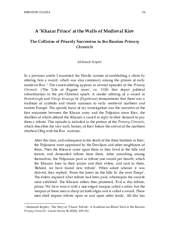 (PDF) A ‘Khazar Prince’ at the Walls of Medieval Kiev The Collision of ...