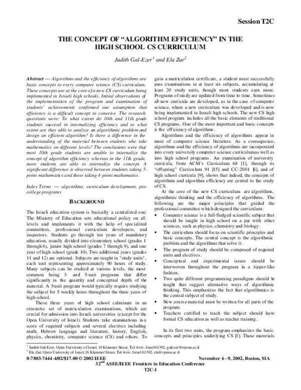 (PDF) The concept of 'algorithm efficiency' in the high school curriculum