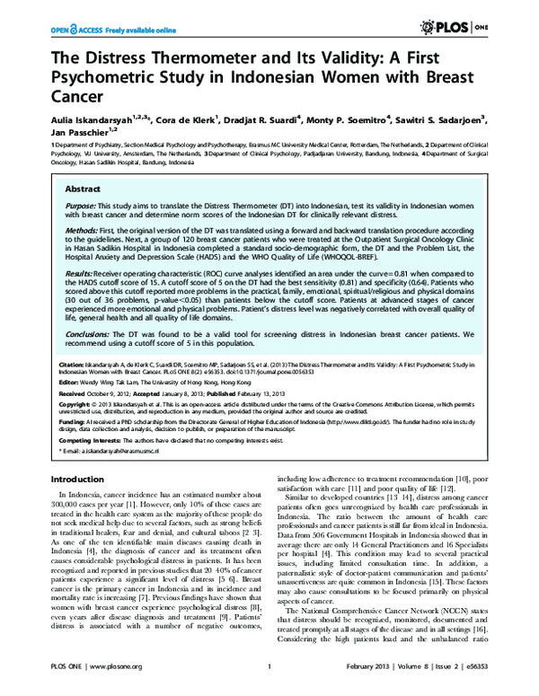 (PDF) The Distress Thermometer and Its Validity: A First Psychometric ...