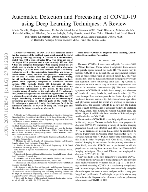(PDF) Automated Detection and Forecasting of COVID-19 using Deep Learning Techniques: A Review