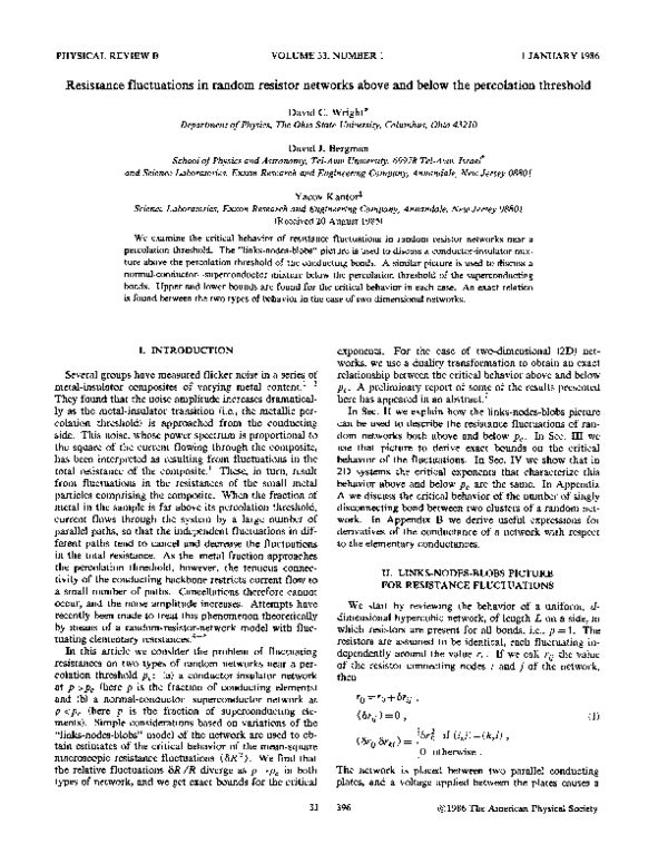 (PDF) Resistance fluctuations in random resistor networks above and ...