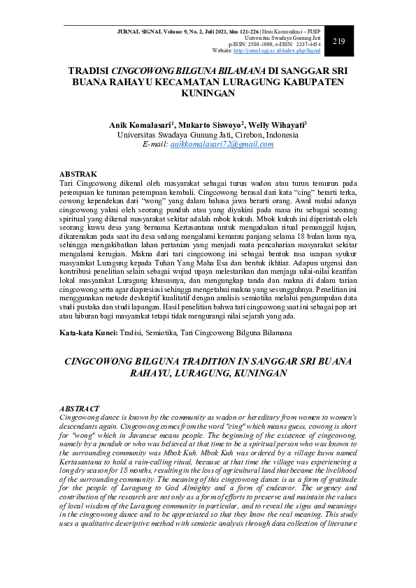 (PDF) Tradisi Cingcowong Bilguna Bilamana DI Sanggar Sri Buana Rahayu ...