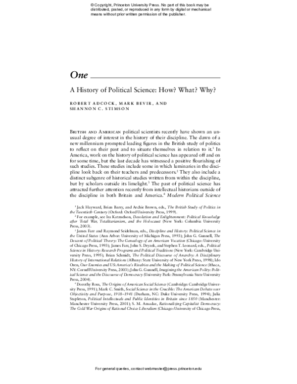 (PDF) One. A History of Political Science: How? What? Why?