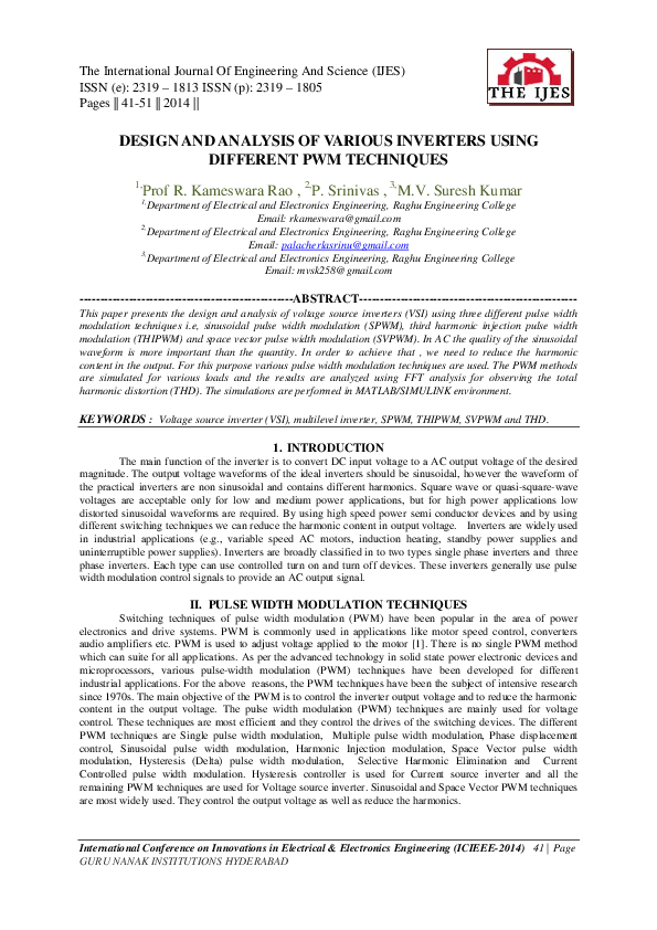 (PDF) Design and Analysis of Various Inverters Using Different PWM Techniques