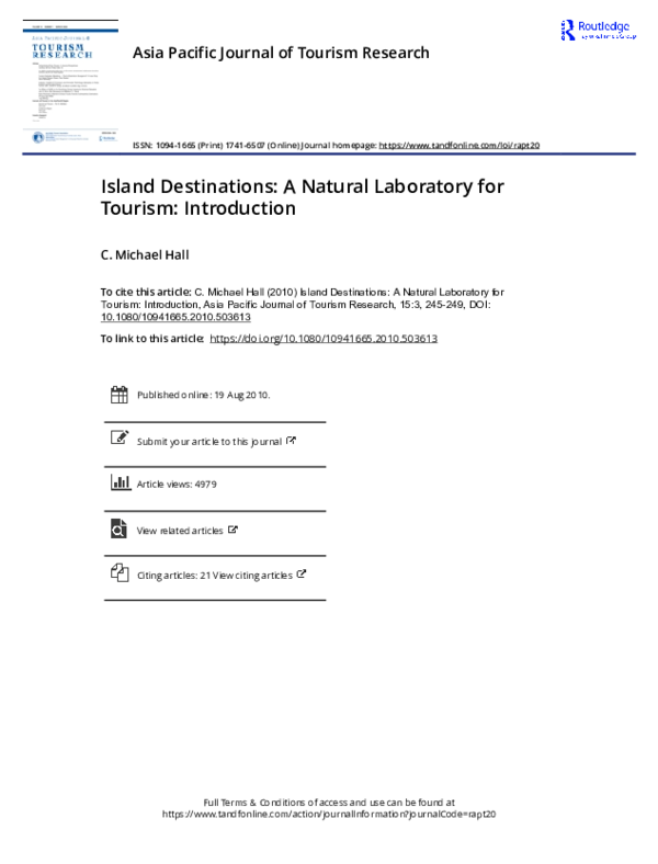 (PDF) Island Destinations: A Natural Laboratory for Tourism: Introduction