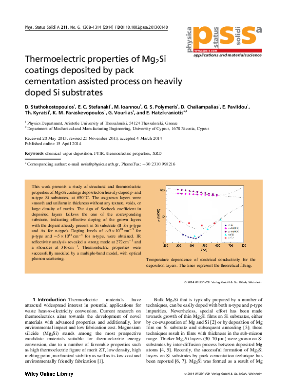 (PDF) Thermoelectric properties of Mg 2 Si coatings deposited by pack ...