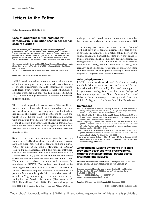 (PDF) Case of syndromic tufting enteropathy harbors SPINT2 mutation ...
