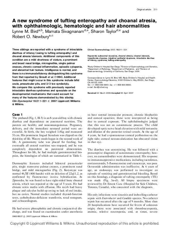 (PDF) A new syndrome of tufting enteropathy and choanal atresia, with ...