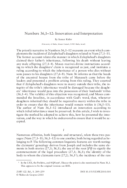 (PDF) Numbers 36,1–12: Innovation and Interpretation
