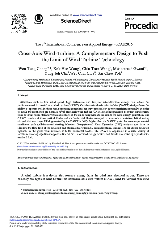 (PDF) Cross-Axis-Wind-Turbine: A Complementary Design to Push the Limit ...