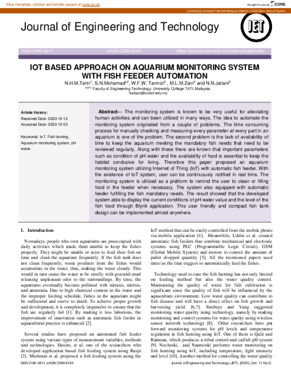 (PDF) IOT Based Approach On Aquarium Monitoring System With Fish Feeder ...