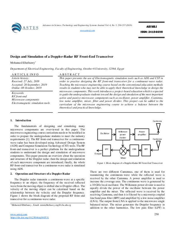 (PDF) Design and Simulation of a Doppler-Radar RF Front-End Transceiver