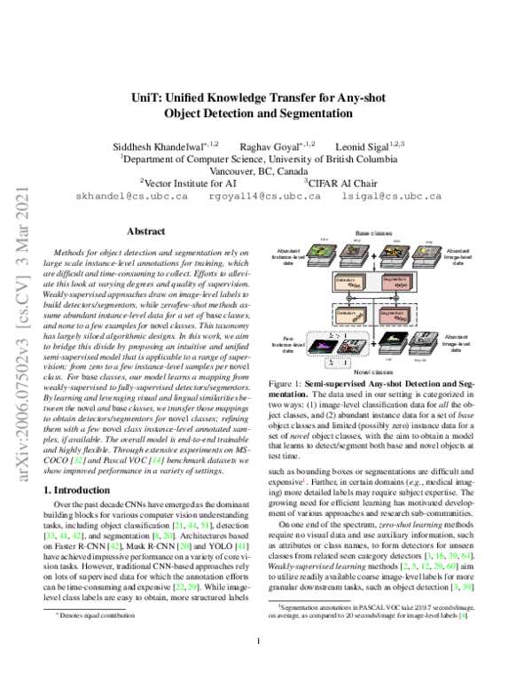 (PDF) UniT: Unified Knowledge Transfer for Any-shot Object Detection and Segmentation