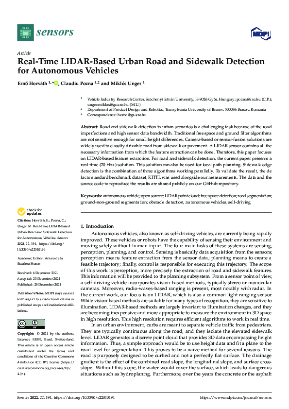 (PDF) Real-Time LIDAR-Based Urban Road and Sidewalk Detection for ...