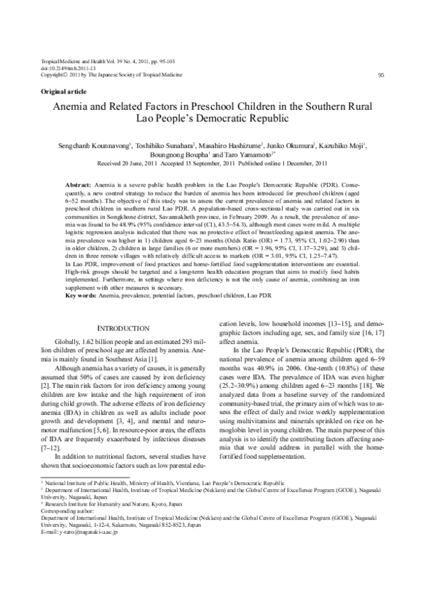 (PDF) Anemia and Related Factors in Preschool Children in the Southern ...