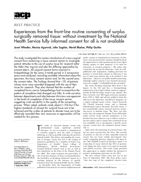 (PDF) Experiences from the front-line routine consenting of surplus ...