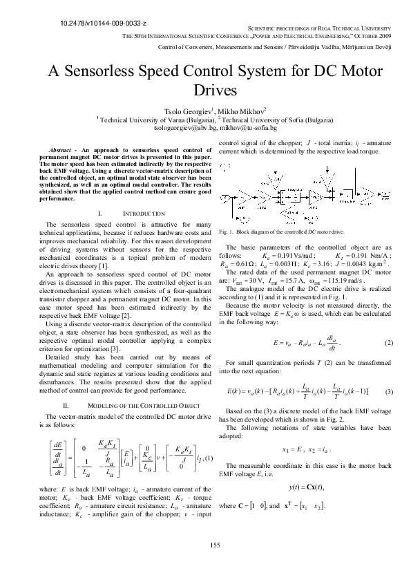 (PDF) A Sensorless Speed Control System for DC Motor Drives