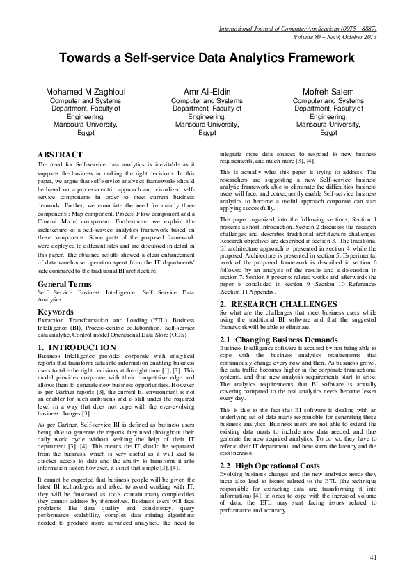 Pdf Towards A Self Service Data Analytics Framework Mohamed