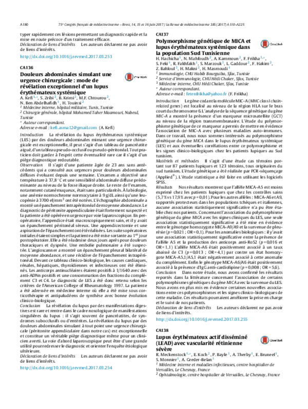 (PDF) Polymorphisme génétique de MICA et lupus érythémateux systémique dans la population Sud ...