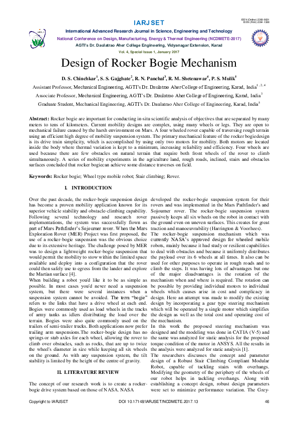(PDF) Design of Rocker Bogie Mechanism