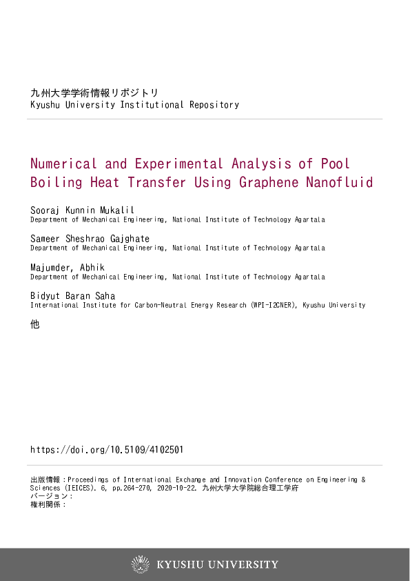 (PDF) Numerical and Experimental Analysis of Pool Boiling Heat Transfer Using Graphene Nanofluid