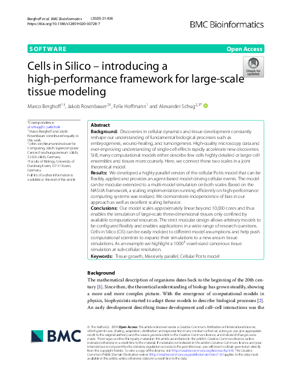 Pdf Cells In Silico Introducing A High Performance Framework For Large Scale Tissue Modeling