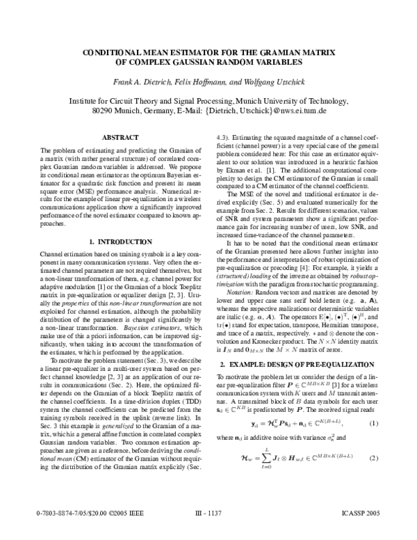 Pdf Conditional Mean Estimator For The Gramian Matrix Of Complex Gaussian Random Variables