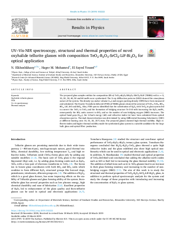 (PDF) UV–Vis-NIR spectroscopy, structural and thermal properties of ...