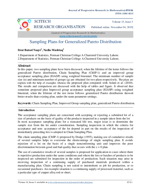 (PDF) Sampling Plans for Generalized Pareto Distribution