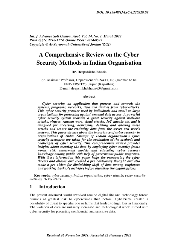 (PDF) A Comprehensive Review on the Cyber Security Methods in Indian ...
